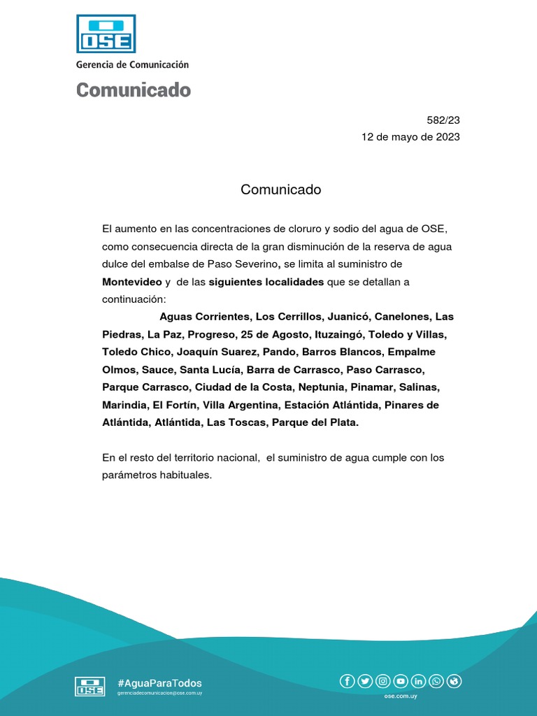 Comunicado de OSE | PDF