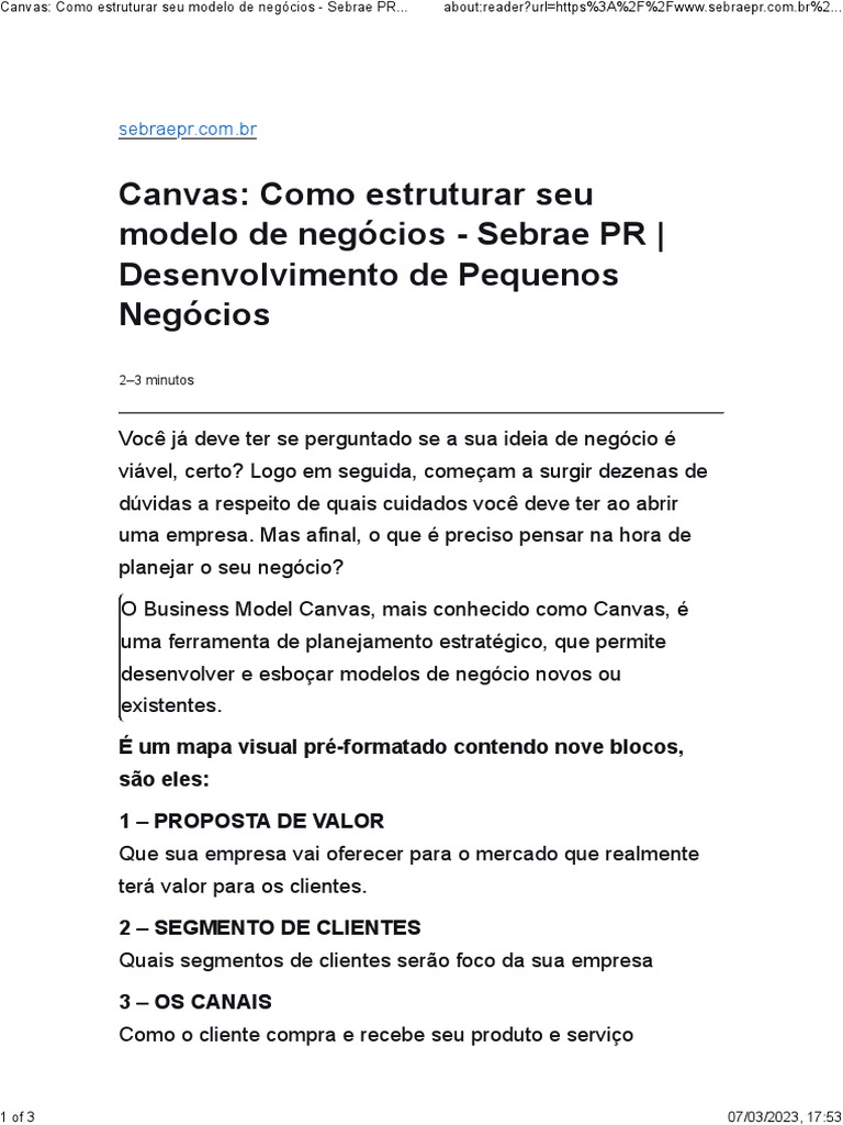 Canvas Como Estruturar Seu Modelo de Negócios - Sebrae PR ...