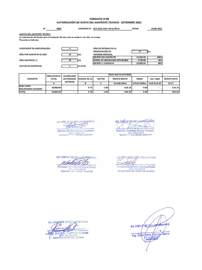 Formato 8a Asistente Tecnico | PDF