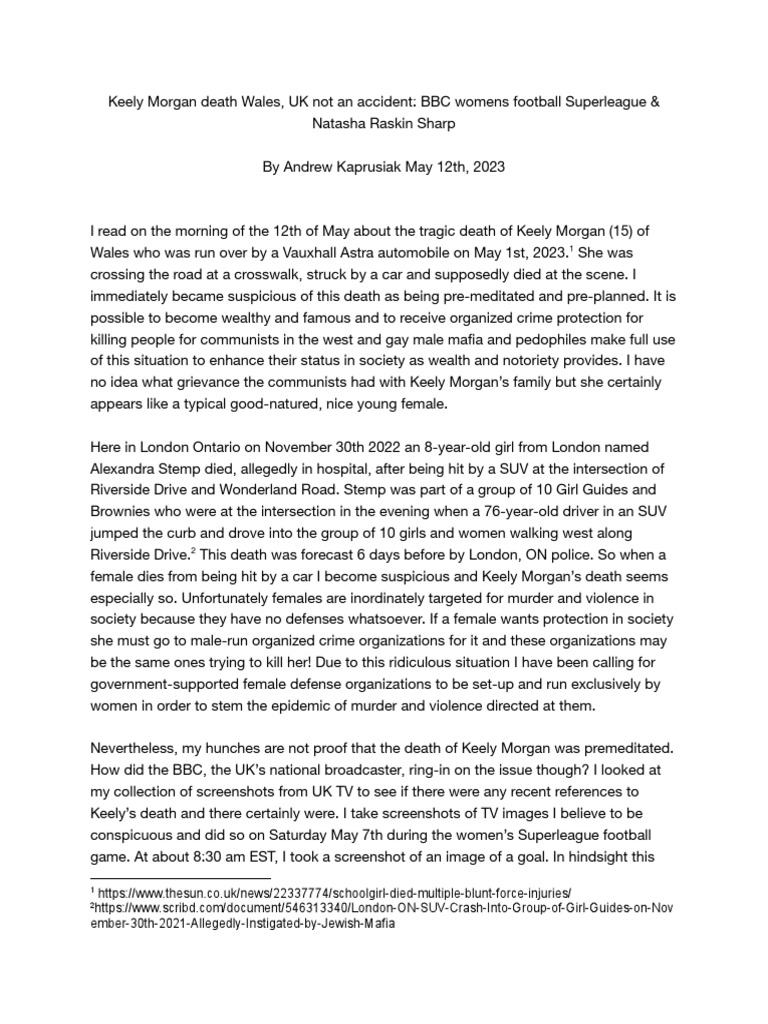 Keely Morgan Death Wales, UK Not An Accident: BBC Womens Football ...