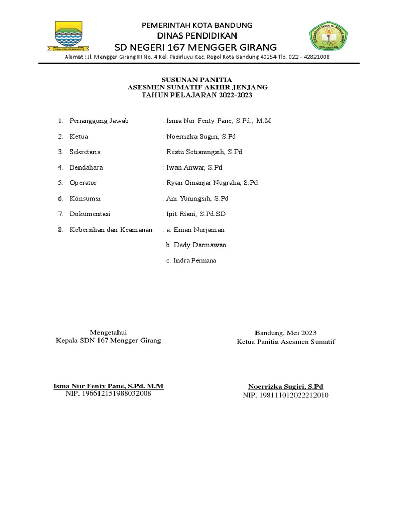 Susunan Panitia Asesmen Sumatif Akhir Jenjang | PDF