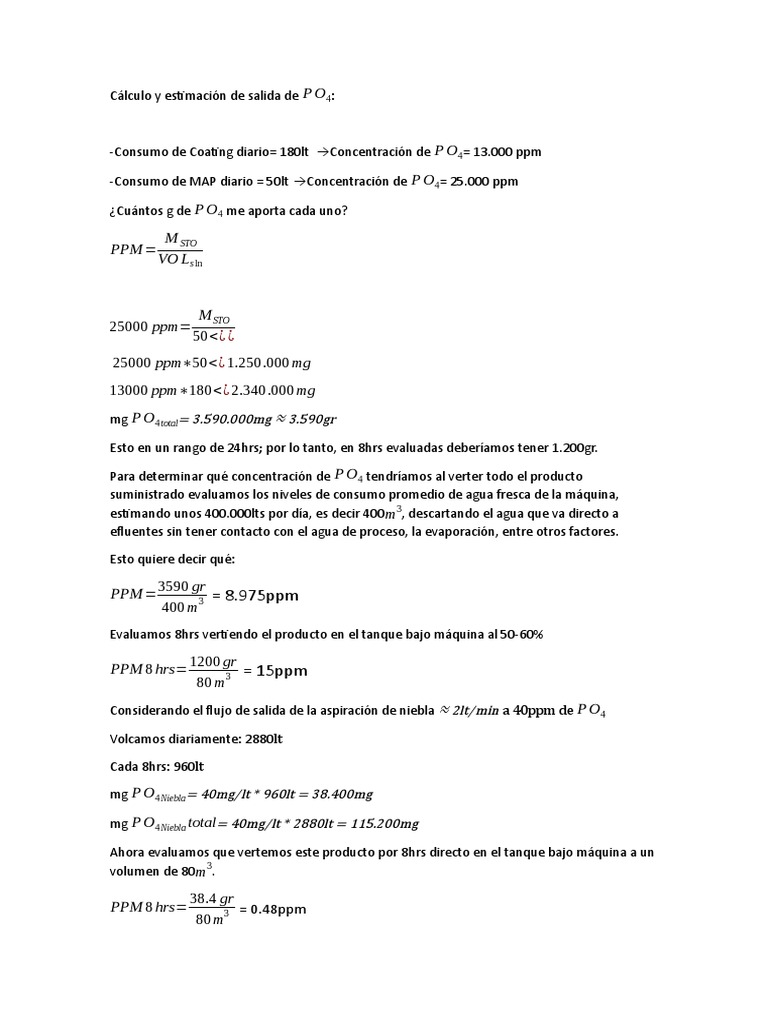Cálculo y Estimación de Salida de PO4 | PDF | Ciencias fisicas