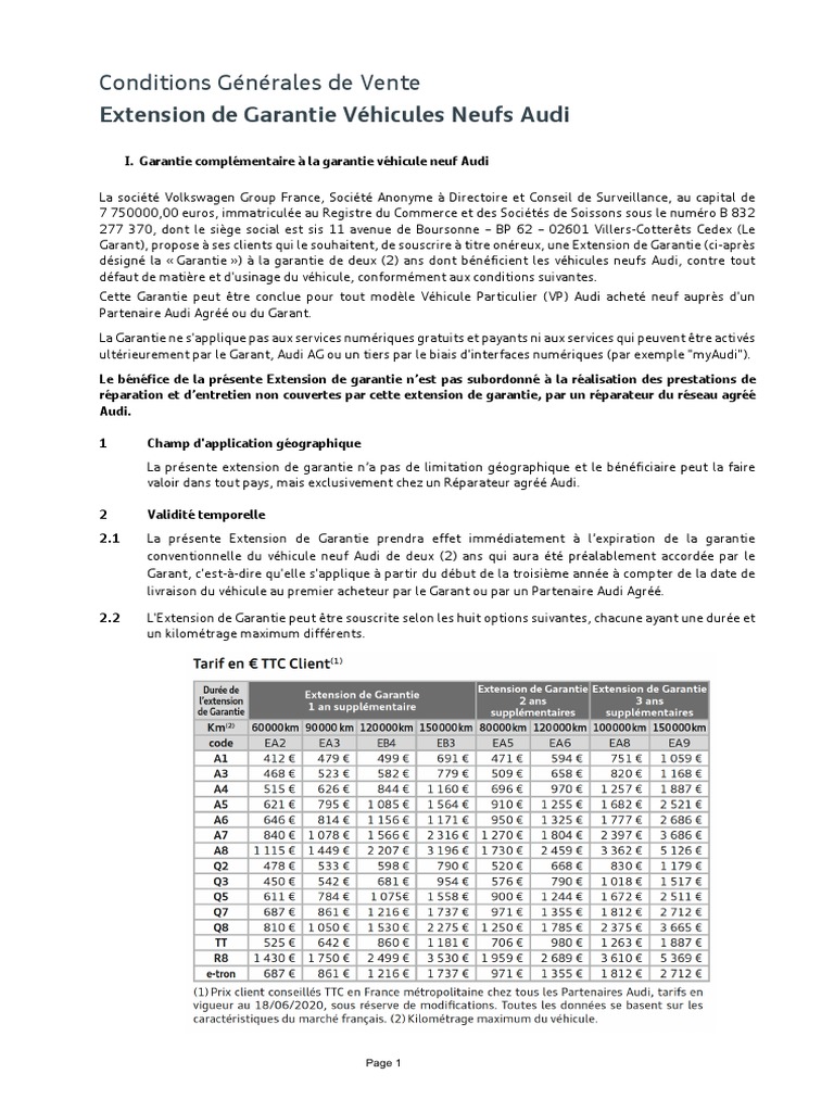 Extension-De-Garantie - AUDI - CGV-2021 | PDF | Business
