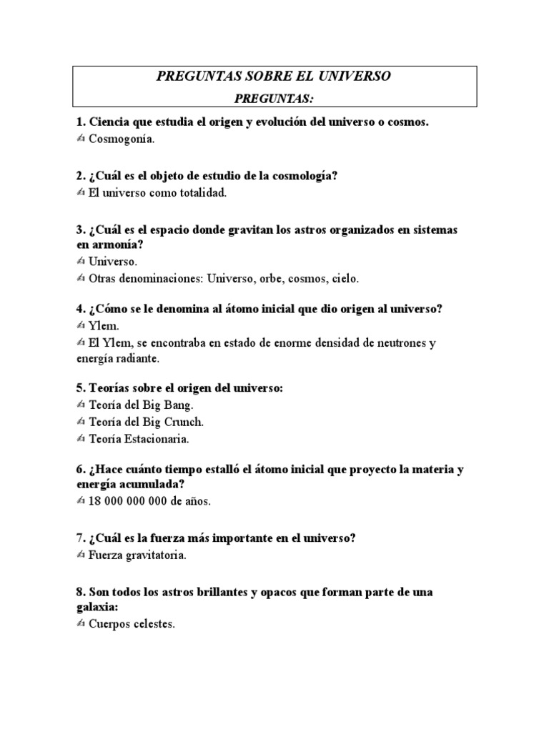 Preguntas Sobre El Universo | PDF | Universo | Planetas