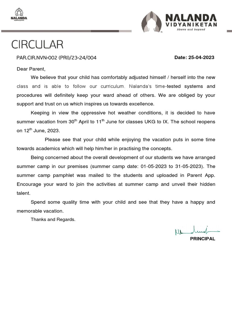 004 Par. Cir. Summer Vacation | PDF