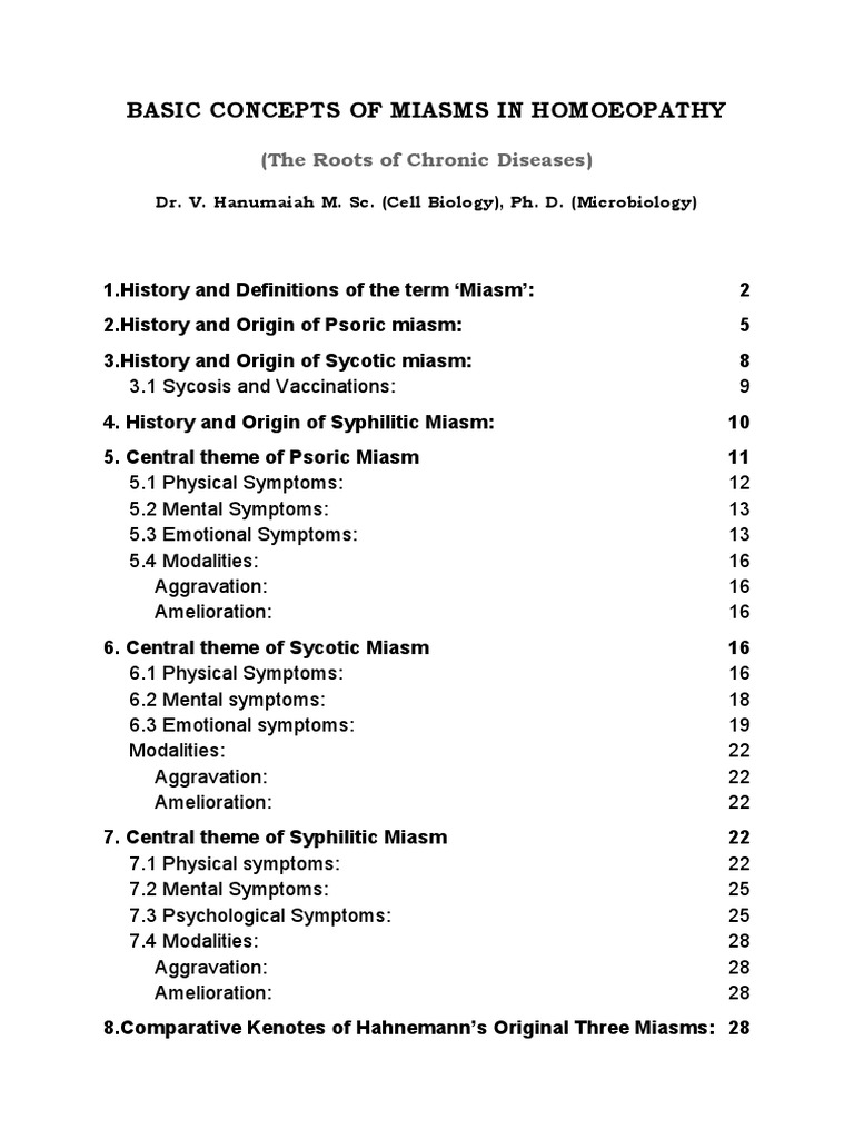 Miasms - Contents | PDF | Homeopathy | Public Health