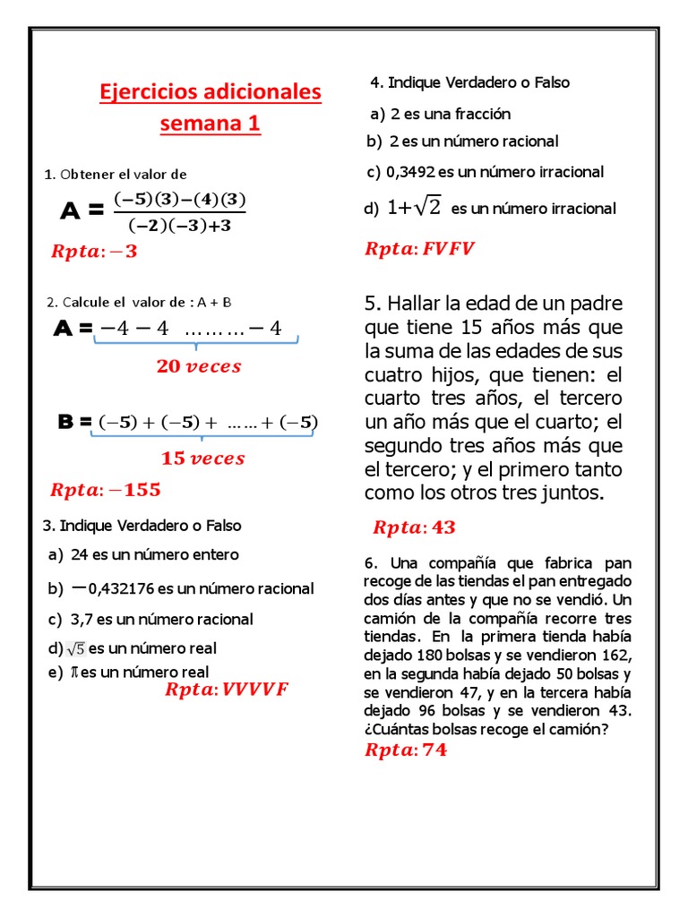 Ejercicios Adicionales-Semana 1 | PDF | Entero | Teoría de los números