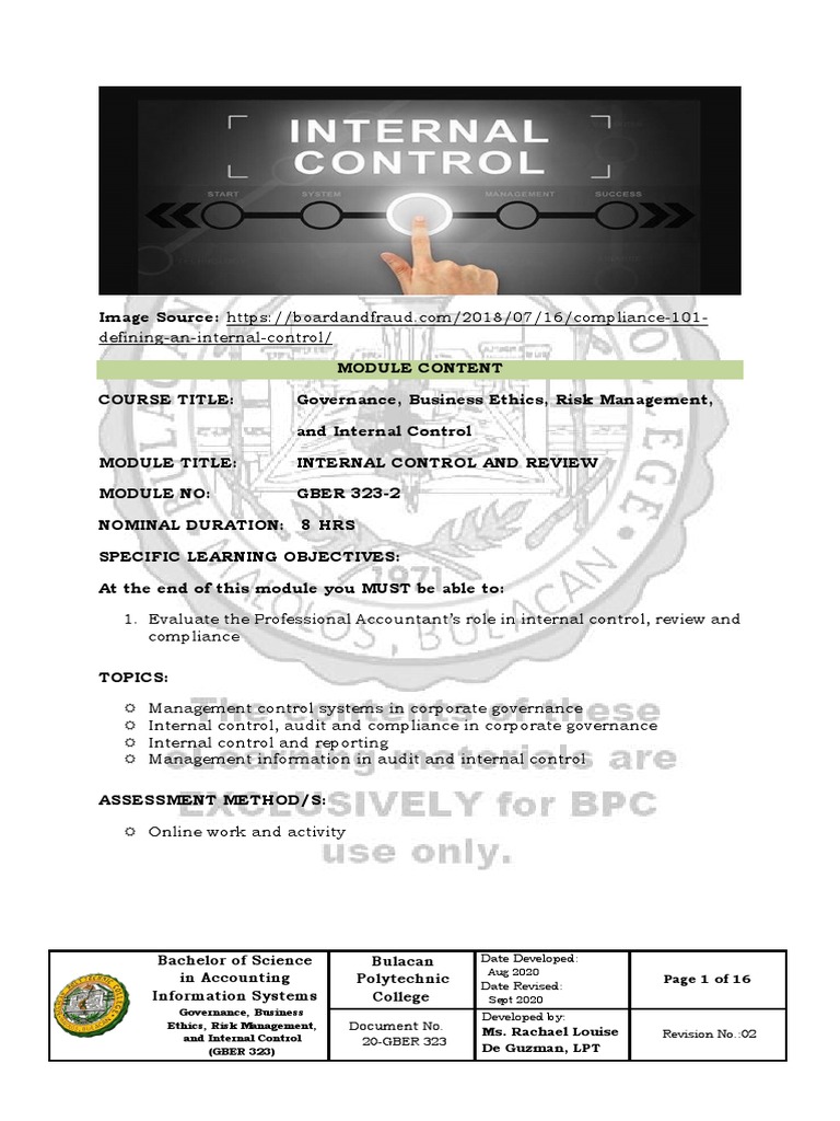 InformationSheet 2 GBER 323 | PDF | Internal Control | Audit