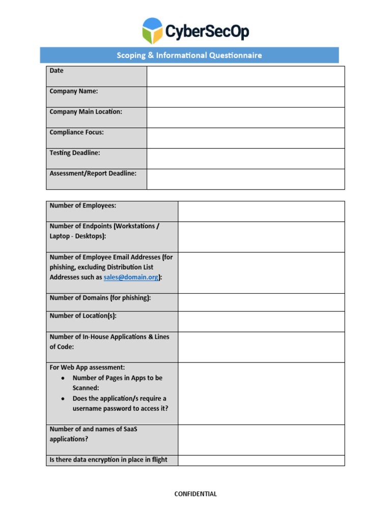 CyberSecOp Scoping Questionnaire March2023 | PDF | Computer Network ...