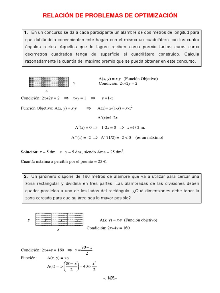 Problemas de Optimizacion Con Solución PDF | PDF | Triángulo | Optimización Matemática