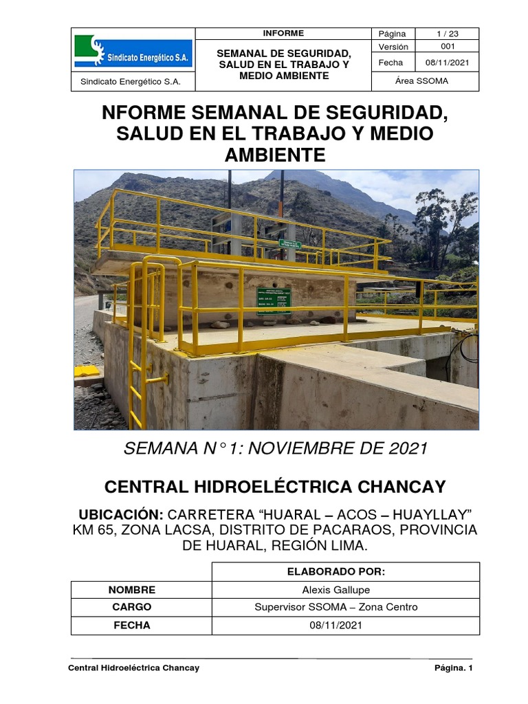 Informe Semanal de SSOMA Zona Centro - Semana #1-Noviembre 2021 | PDF ... Informe Semanal de SSOMA Zona Centro - Semana #1-Noviembre 2021 | PDF ...