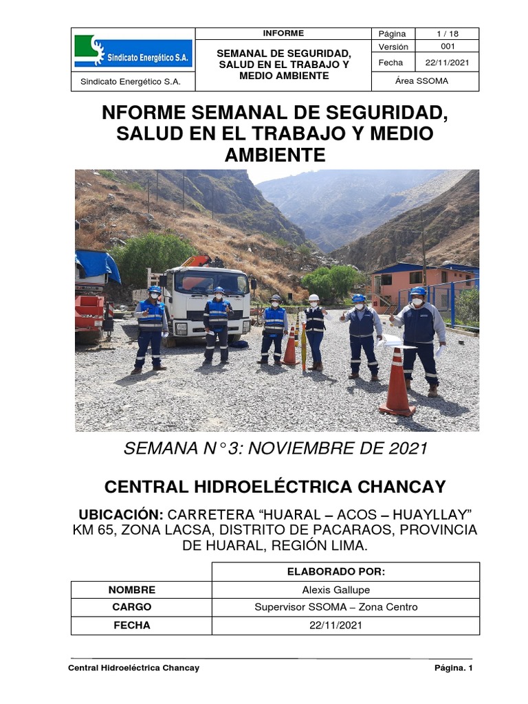Informe Semanal de SSOMA Zona Centro - Semana #3-Noviembre 2021 | PDF ... Informe Semanal de SSOMA Zona Centro - Semana #3-Noviembre 2021 | PDF ...