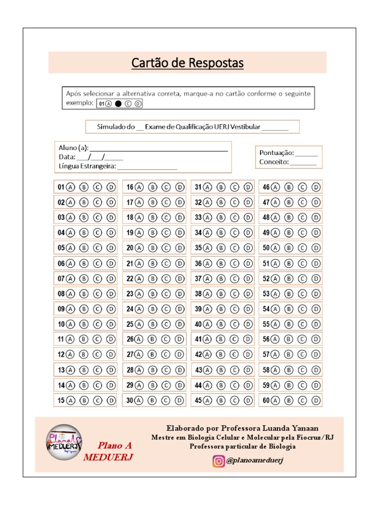 Cartão de Respostas Modelo UERJ | PDF
