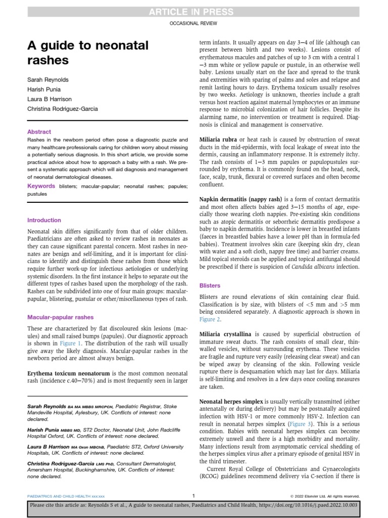 A Guide To Neonatal Rashes | PDF | Herpes Simplex | Skin