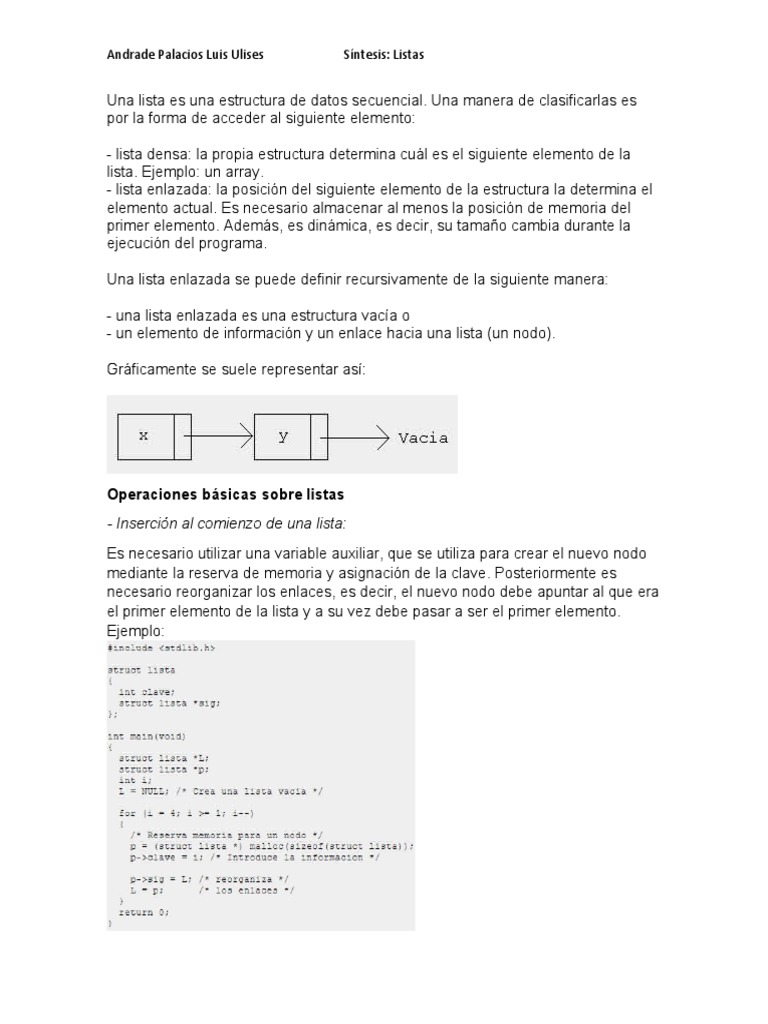 Una Lista Es Una Estructura de Datos Secuencial | PDF | Puntero ...