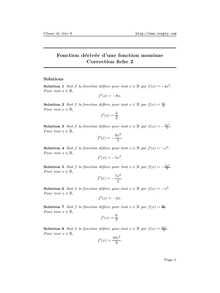 Derivee Monome Polynome 2 Corrige PDF | PDF