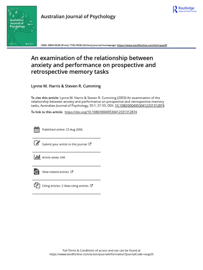 Relationship Between Anxiety and Memory | PDF | Memory | Recall (Memory)