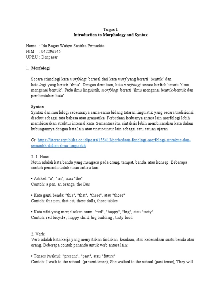 Tugas 1 Introduction To Morphology and Syntax | PDF