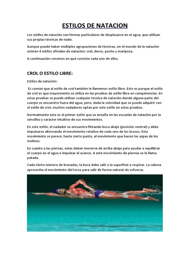 Guía de Estilos de Natación: Crol, Dorso, Pecho y Mariposa | PDF ...