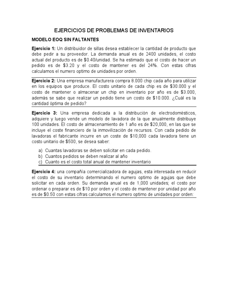 Ejercicios de Problemas de Inventarios | PDF | Inventario | Procesos de ...