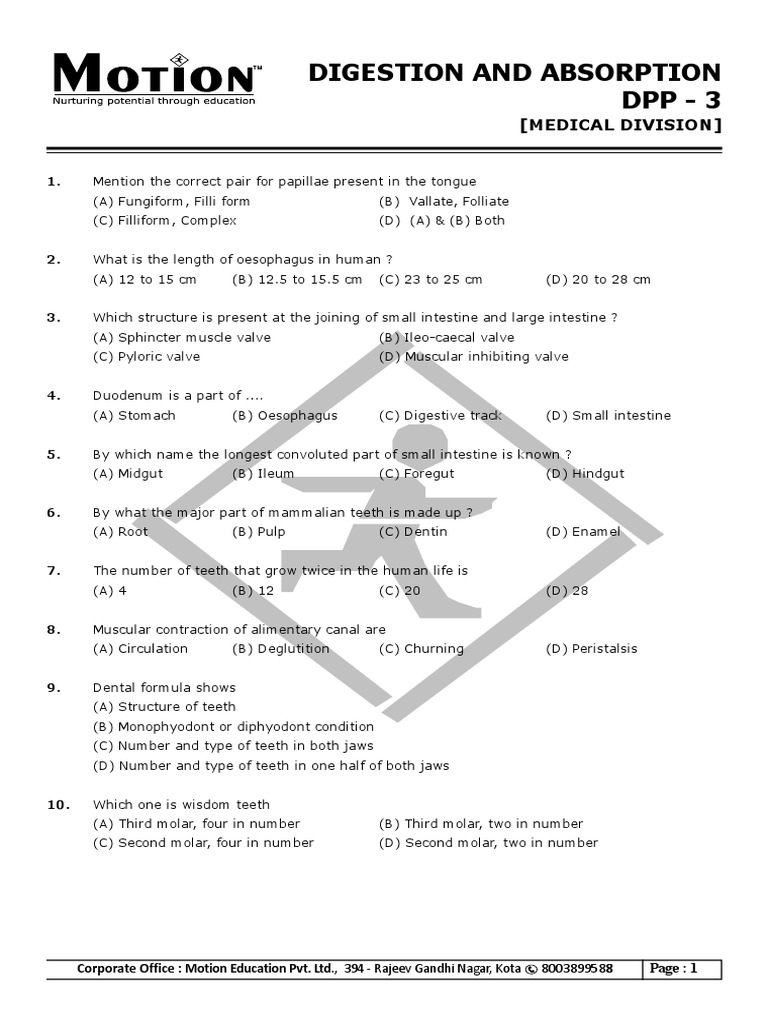 Digestion & Absorption Quiz Questions | PDF