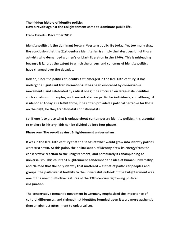 The Hidden History of Identity Politics | PDF | Identity Politics ...