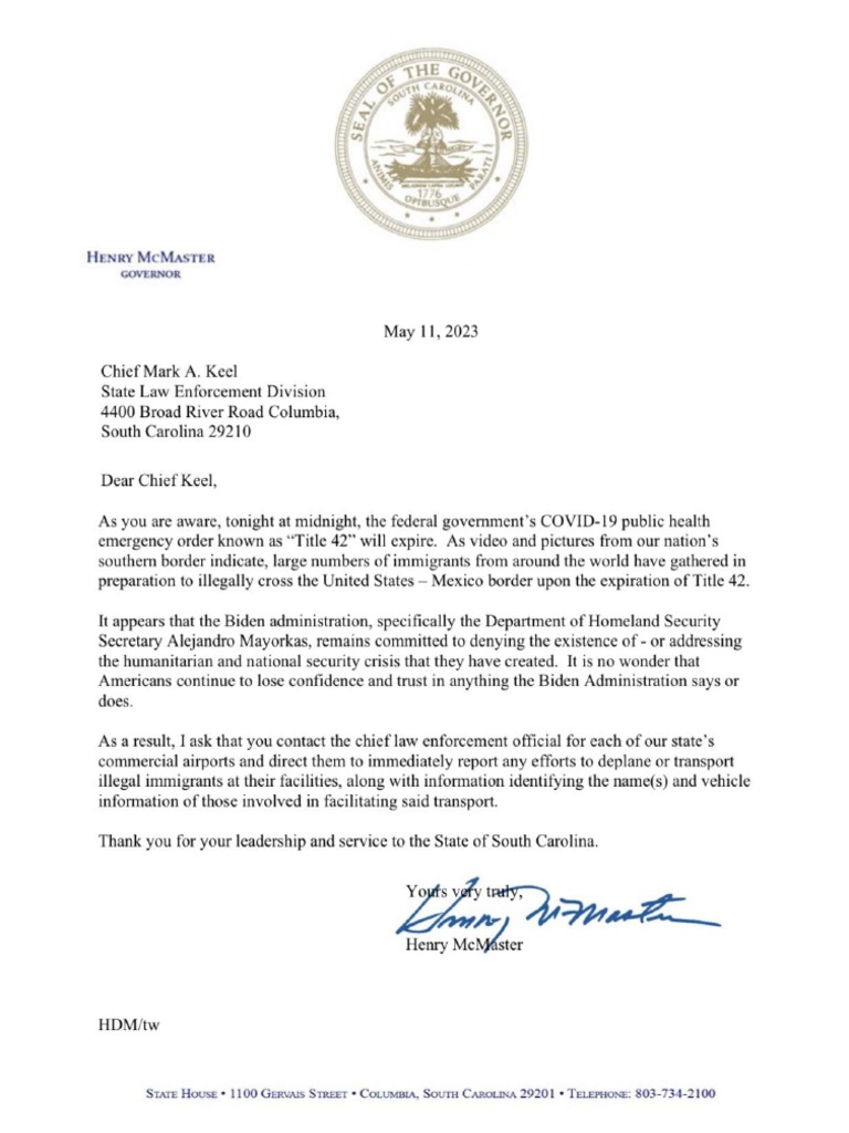 McMaster's Letter To SLED | PDF