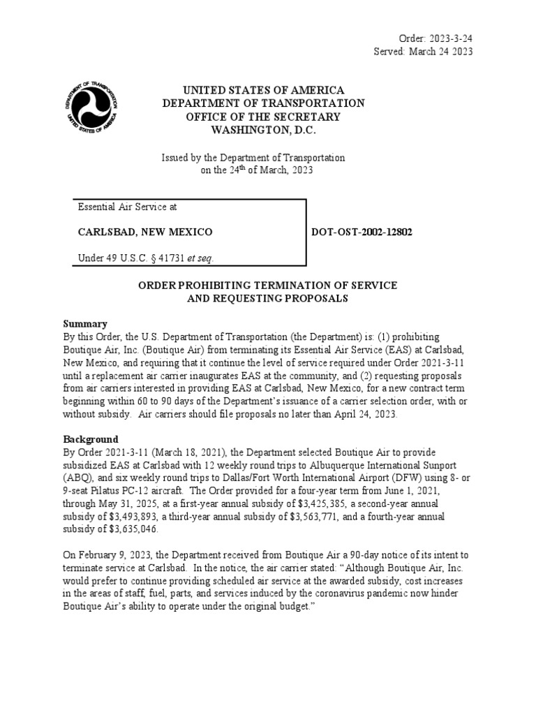 DOT Letter | PDF | Airlines | Government