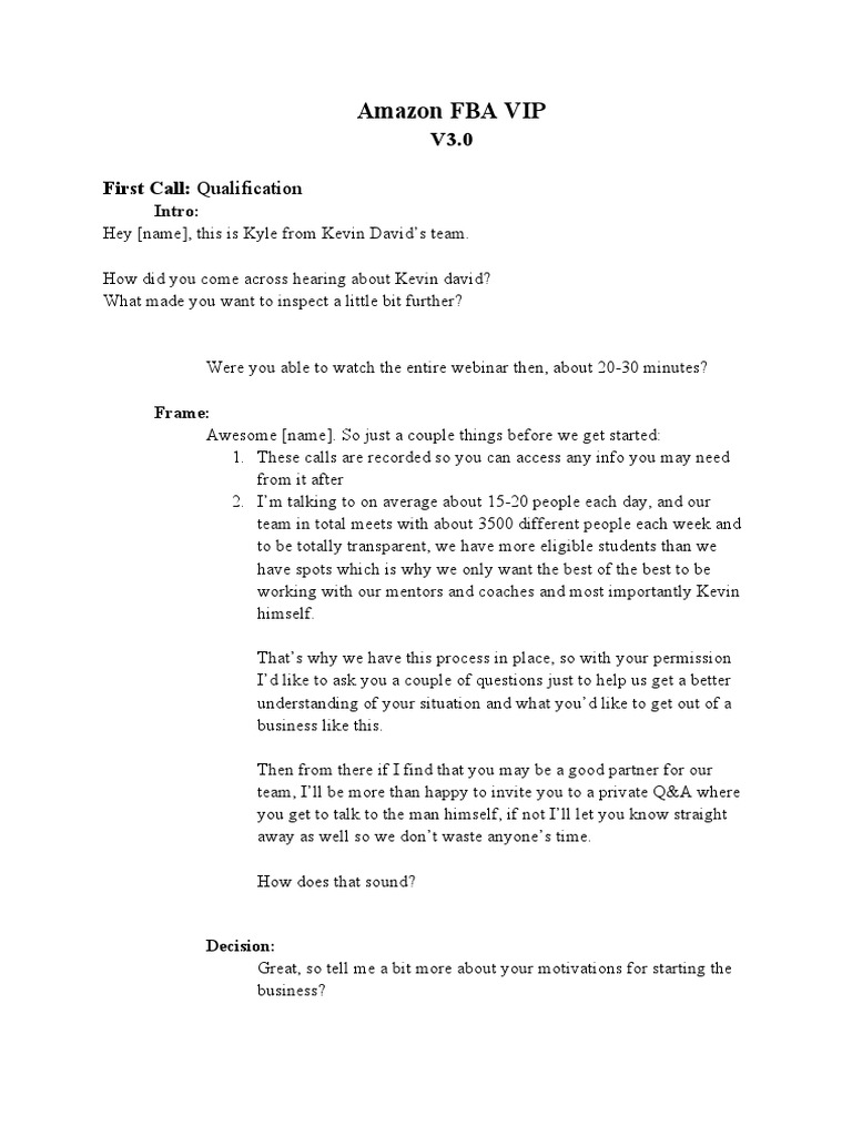 AMZ FBA VIP Script V3.0 | PDF