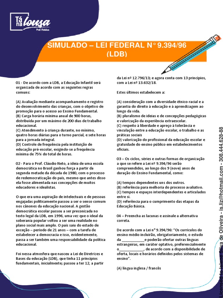 SIMULADO - LEI FEDERAL N° 9.394-96 - LDB.pdf | PDF