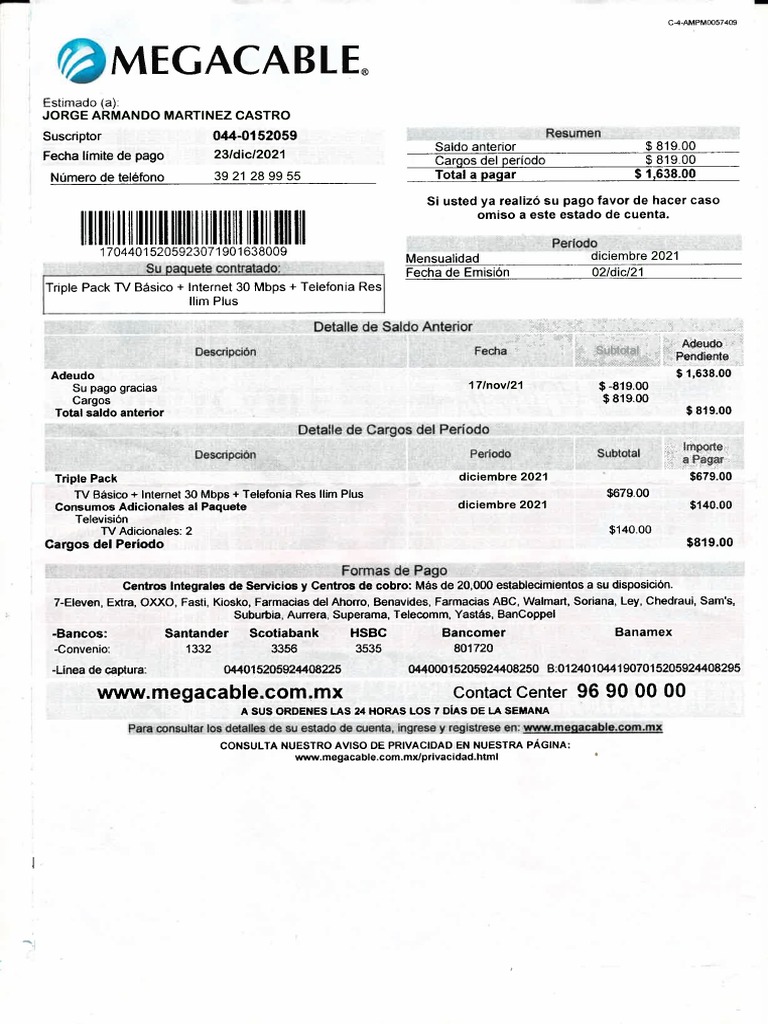 Recibo Megacable-Pdf 1 | PDF