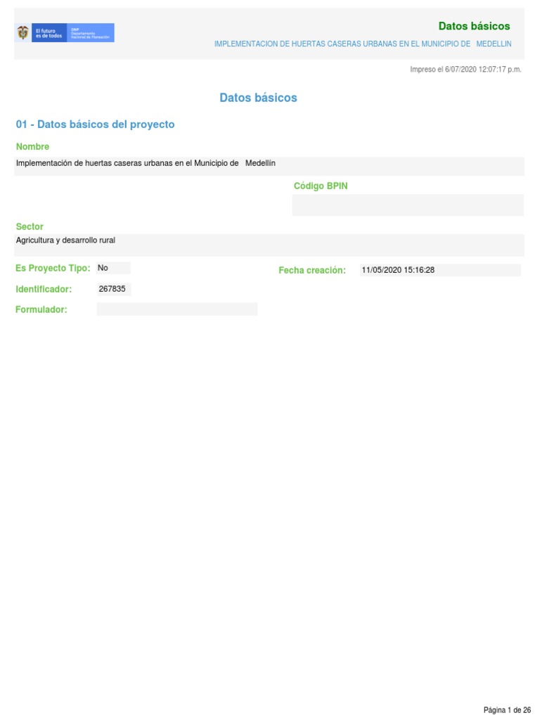 Ejercicio Proyecto Huertas Caseras Urbanas en Medellín | PDF | Desnutrición | Seguridad alimentaria