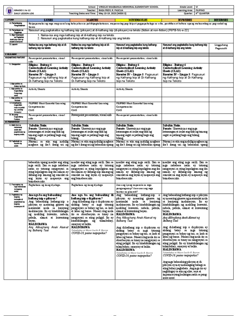 Matatag Curriculum Melcs Deped Science 6 Dll Q3 Week 3