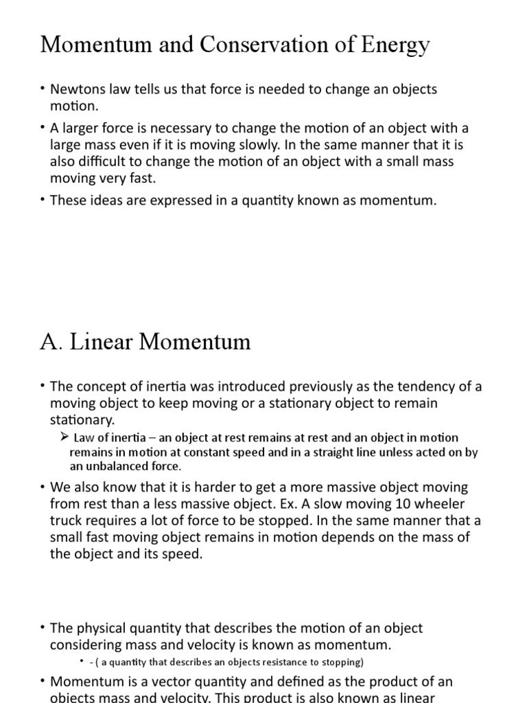 Momentum and Conservation of Energy | PDF | Momentum | Inertia