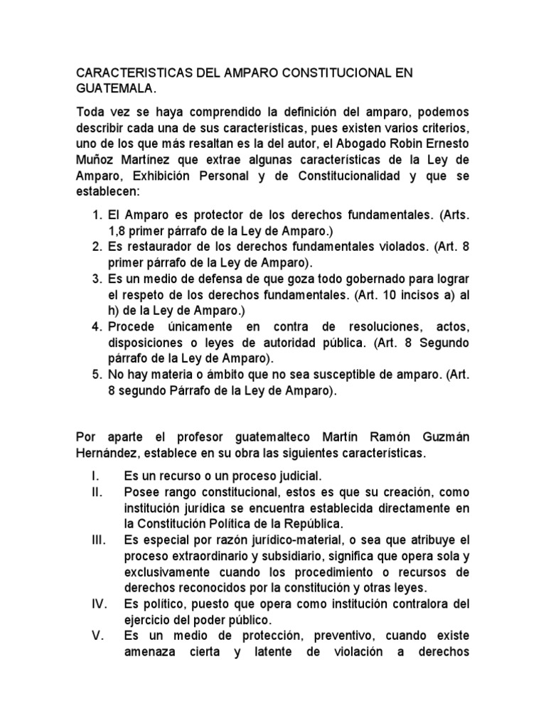 Caracteristicas Del Amparo Constitucional | PDF