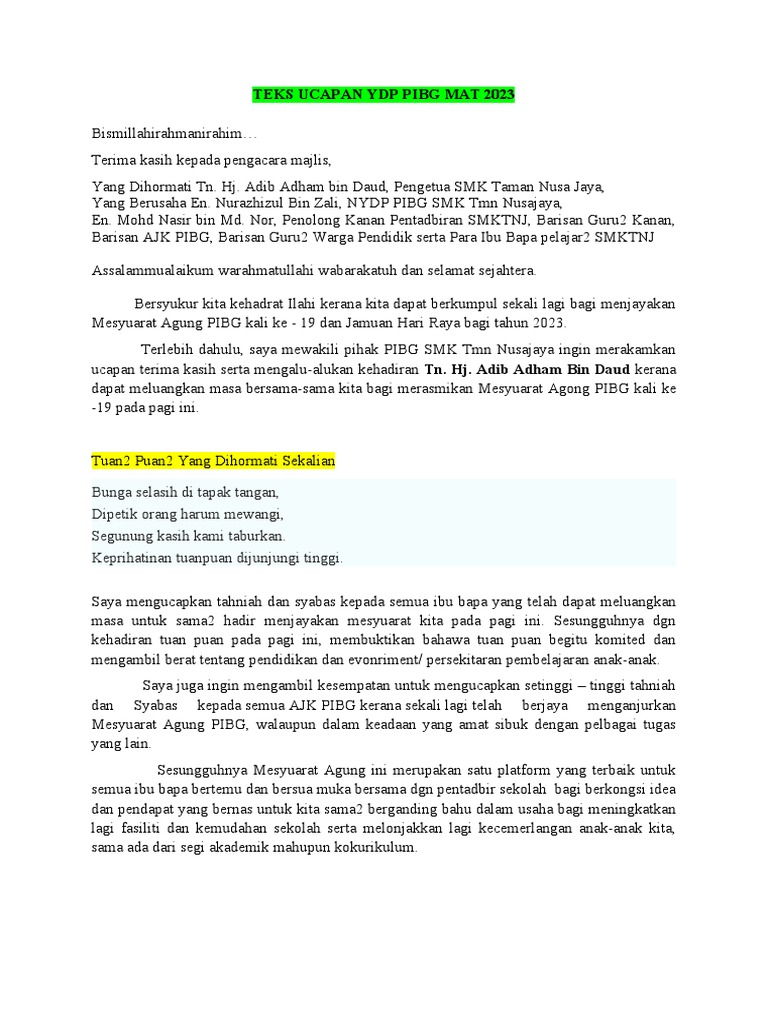 Ucapan Ydp Mesyuarat Agung 2023 | PDF | Karier & Perkembangan