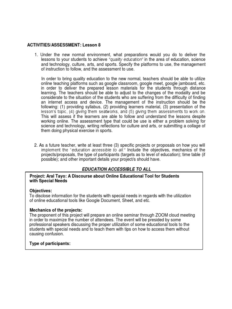 Activities Unit 4 Lesson 8-10 | PDF | Teachers | Educational Assessment