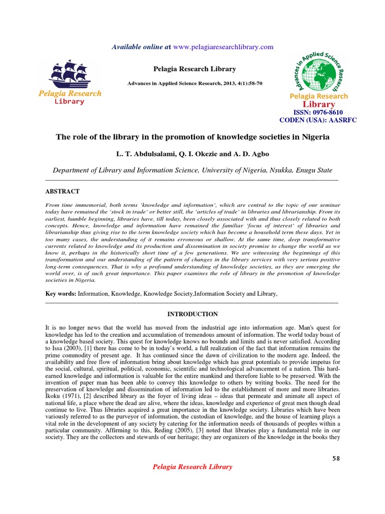 The Role of The Library in The Promotion of Knowledge Societies in ...