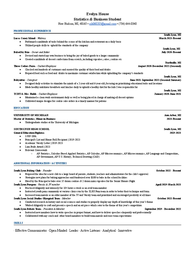 Evelyn House Single Page Resume | PDF