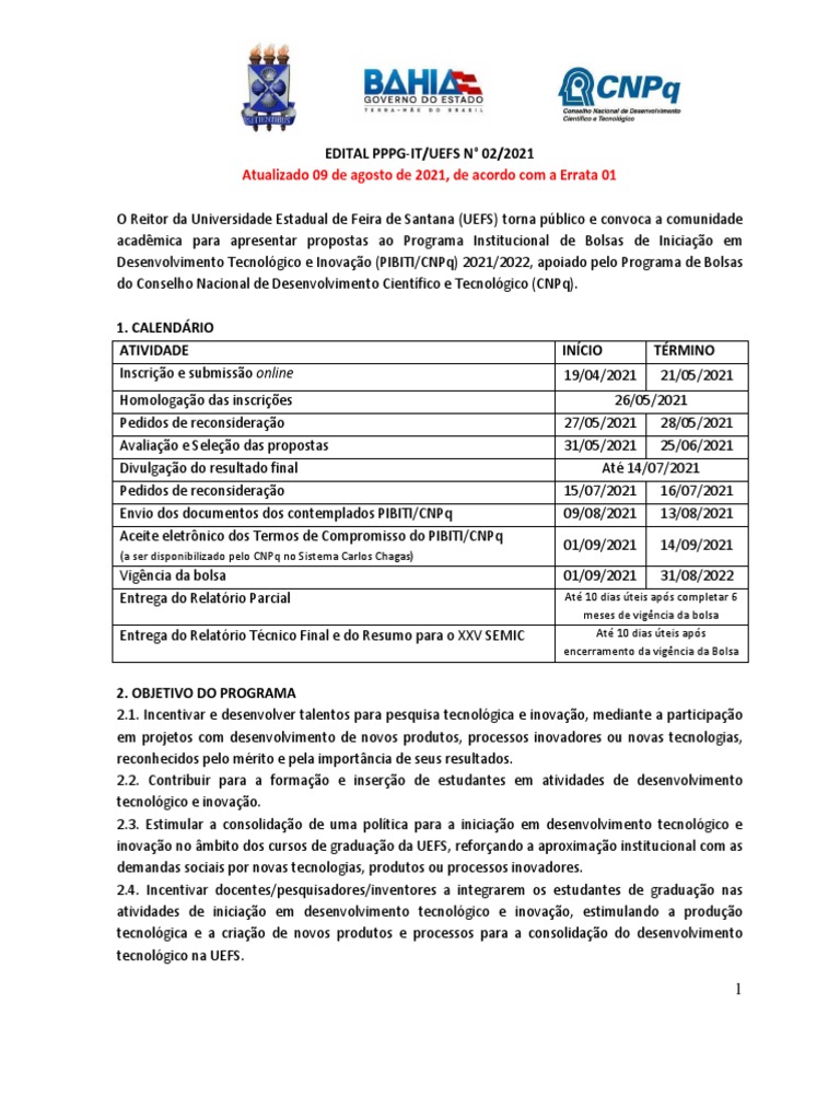 Edital IT UEFS 2021 Atualizado 09 08 | PDF