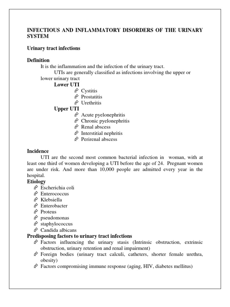 Infectious and Inflammatory Disorders of The Urinary System | PDF ...