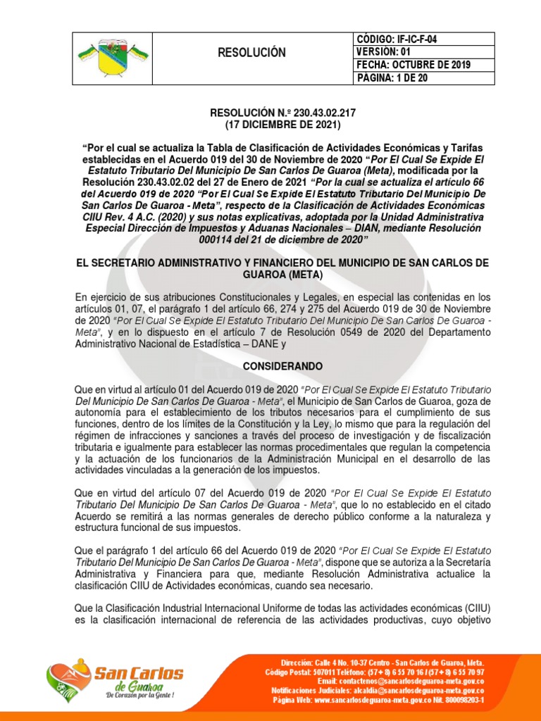 Actividades Economicas y Tarifa Ica | PDF | Cartón | aduana