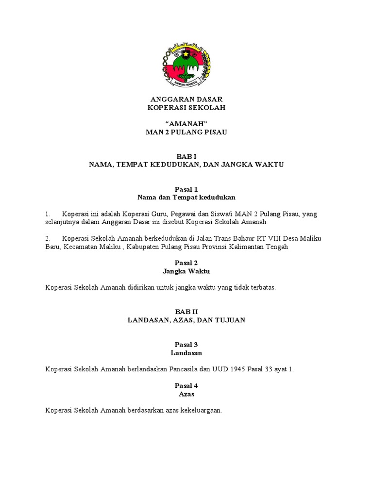 AD ART Koperasi Sekolah | PDF