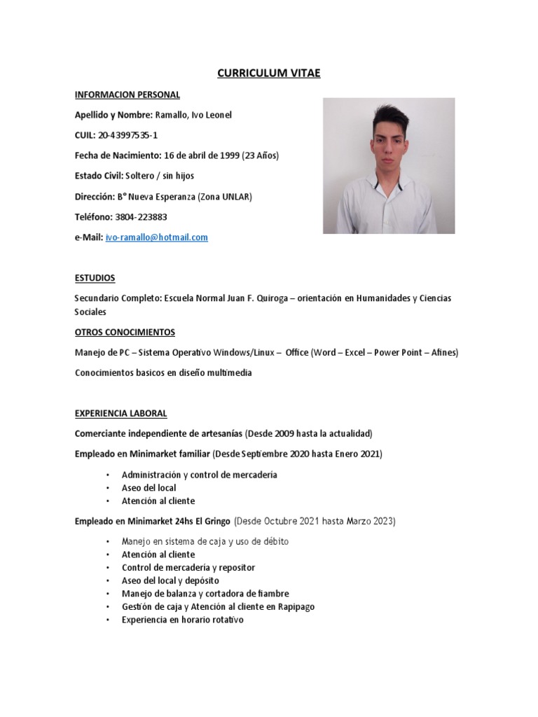 Curriculum Vitae Con Foto | PDF