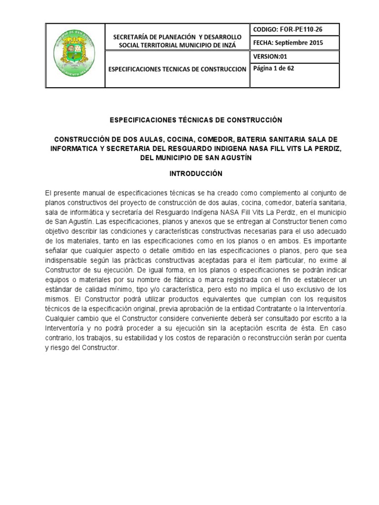 Especificaciones Tecnicas de Construcción Aulas Escolares | PDF | Hormigón | Fundación (Ingeniería)