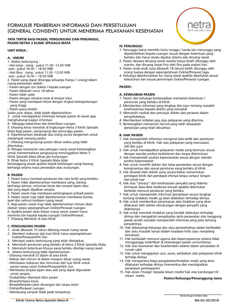 Formulir Pemberian Informasi Dan Persetujuan (General Consent) Untuk ...