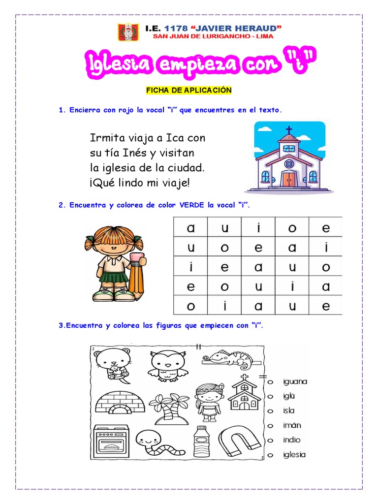 FICHA DE APLICACIÓN DE LA VOCAL I | PDF