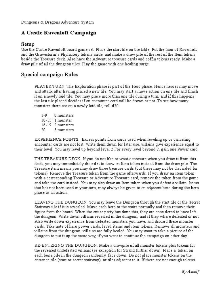 A Castle Ravenloft Campaign | PDF | Role Playing Games | Tabletop Games