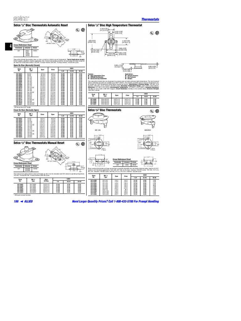 Thermostats: Selco / " Disc Thermostats Automatic Reset Selco / " Disc ...