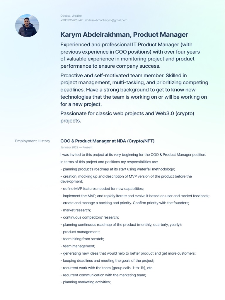 Karym Abdelrakhman - Product Manager | PDF | Sales | Business